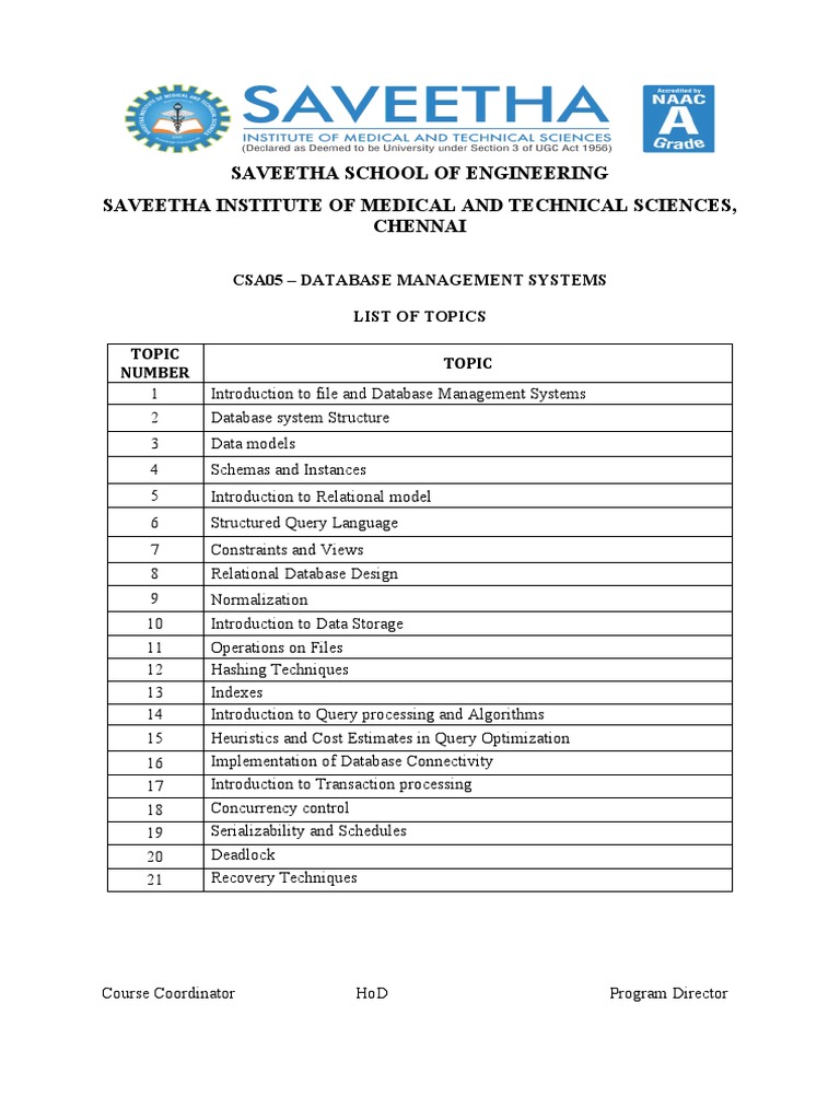 CSA05 - Database Management Systems | PDF