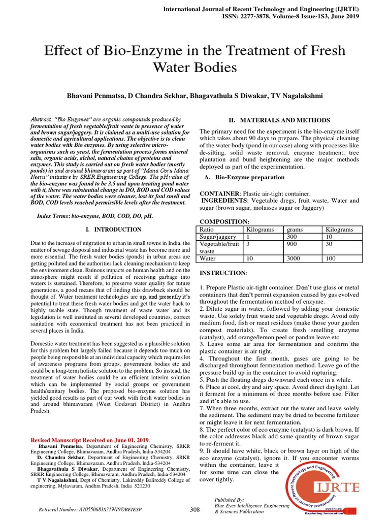 Effect of Bio-Enzyme in The Treatment of Fresh Water Bodies | PDF ...