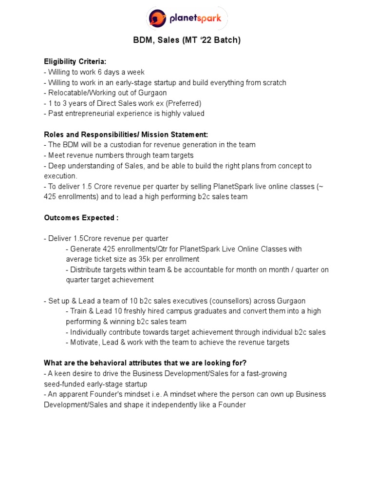 JD PlanetSpark | PDF