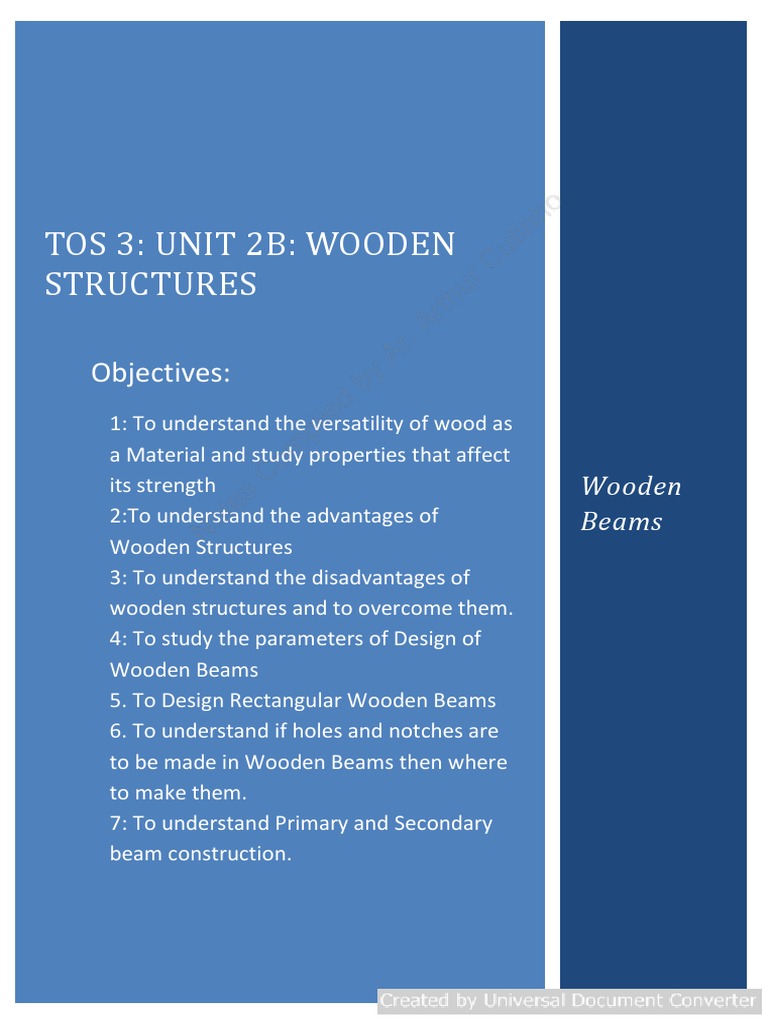 Tos 3: Unit 2B: Wooden Structures: Objectives | PDF | Wood | Bending