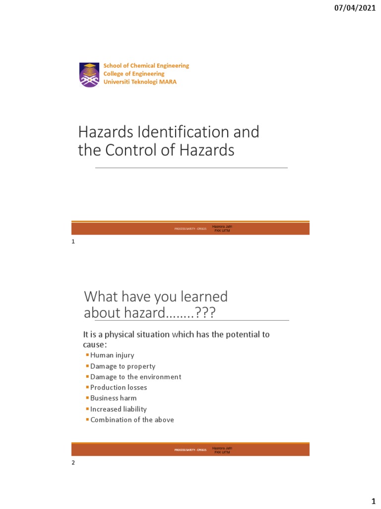 CPE615-Lecture 6-Hazard Identification | PDF | Explosion | Safety