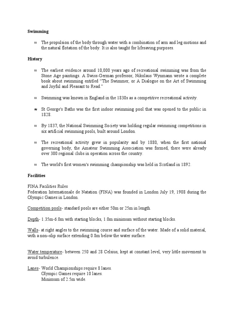Swimming Report | PDF | Swimming (Sport) | Swimming