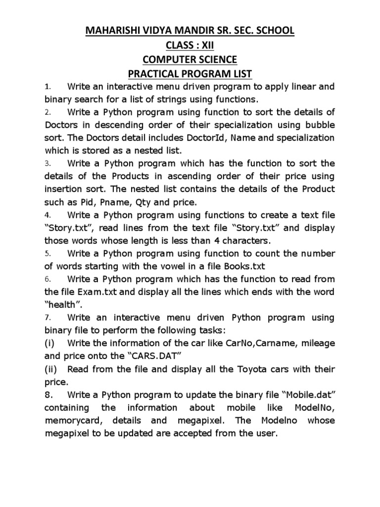 Prac Ques Class Xii | PDF | Databases | Text File