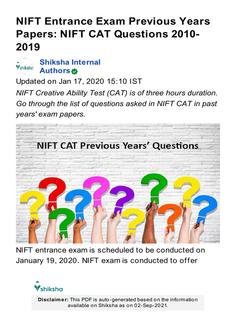 NIFT Entrance Exam Previous Years Papers: NIFT CAT Questions 2010-2019 ...