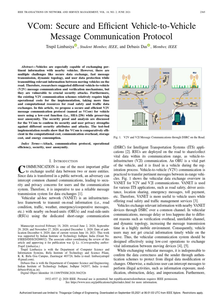 Vcom: Secure and Efficient Vehicle-To-Vehicle Message Communication Protocol | Download Free PDF ...