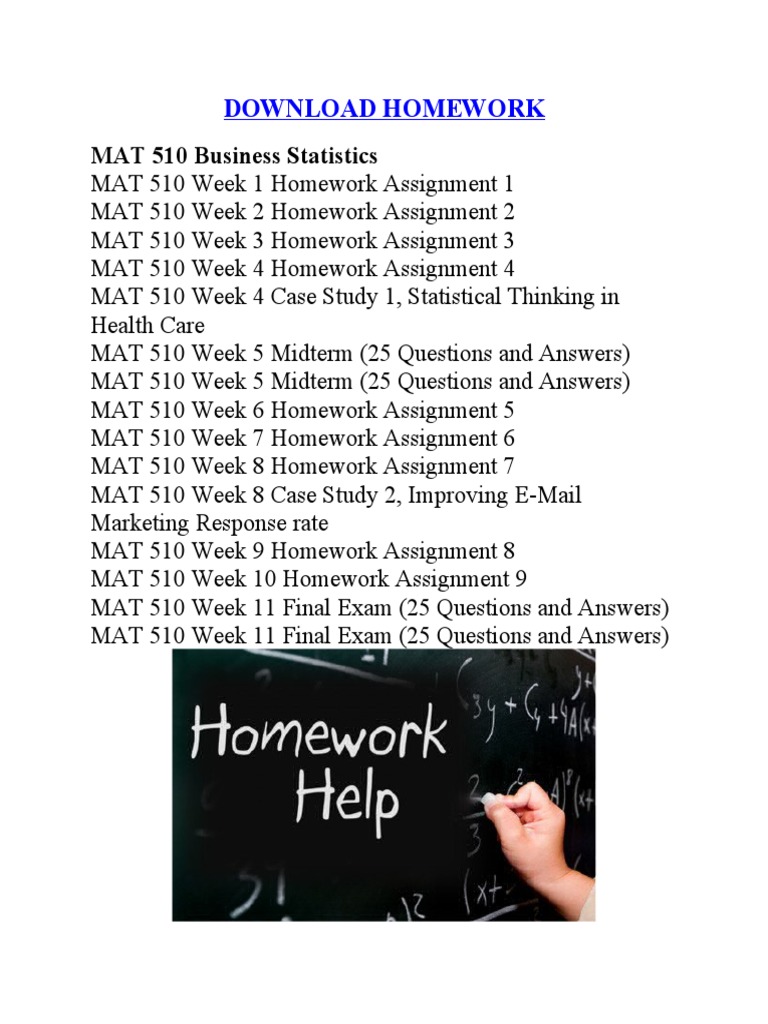 MAT 510 Business Statistics Homework Guide | PDF | Pharmacy | Medical ...