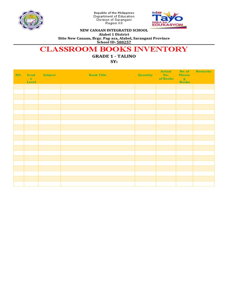 Classroom Books Inventory - tempLATE | PDF