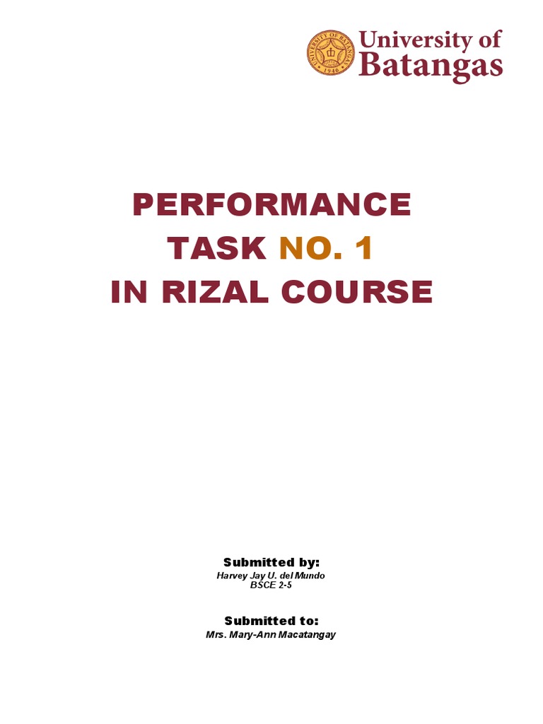 Performance Task in Rizal Course: Submitted by | PDF