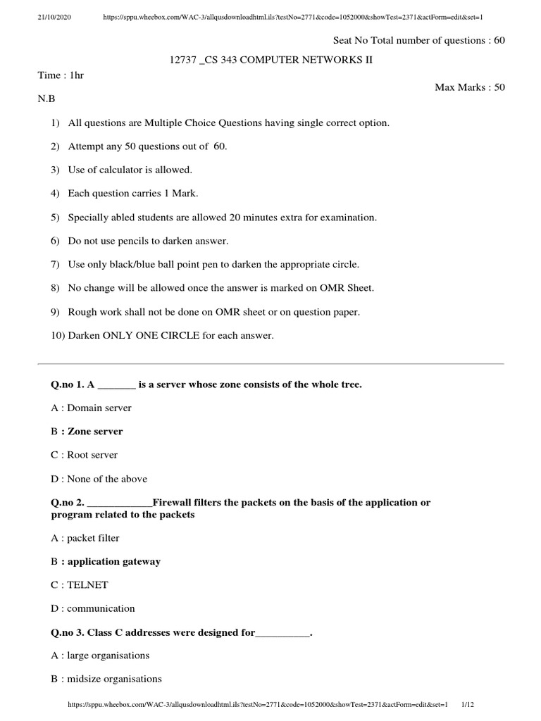 Q.no 1. A - Is A Server Whose Zone Consists of The Whole Tree | PDF ...