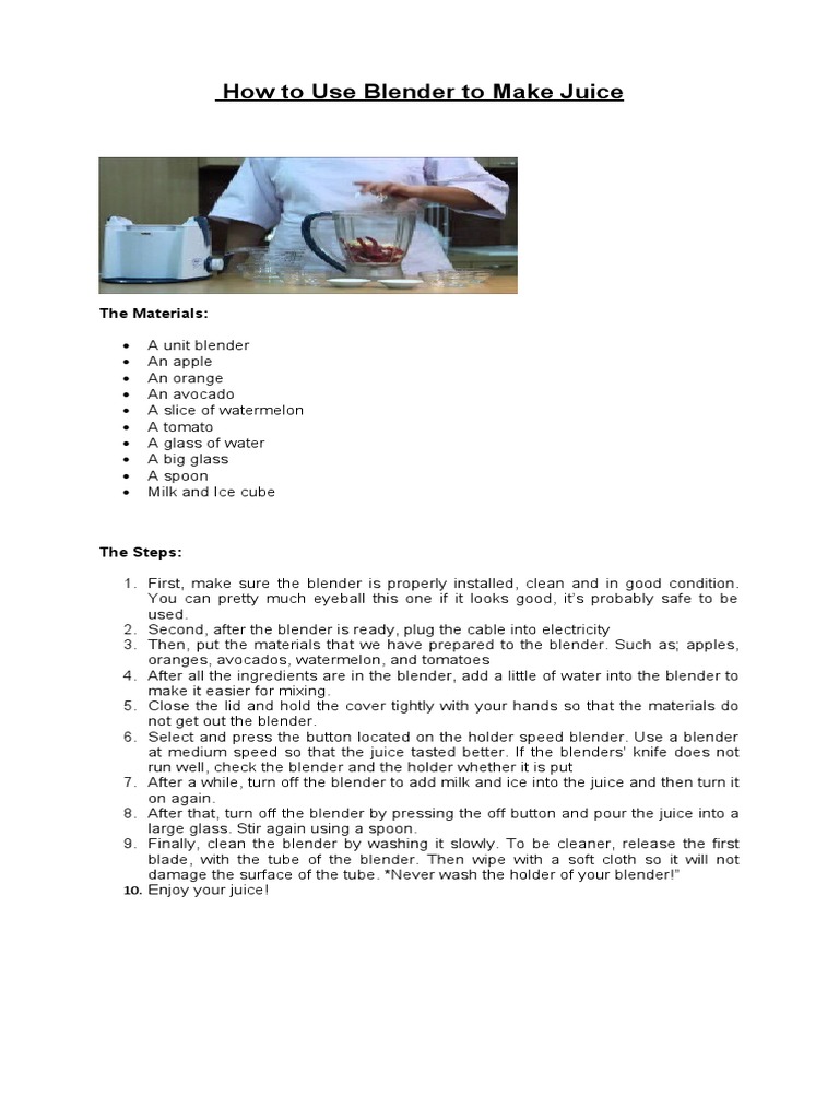 How To Use Blender To Make Juice | PDF