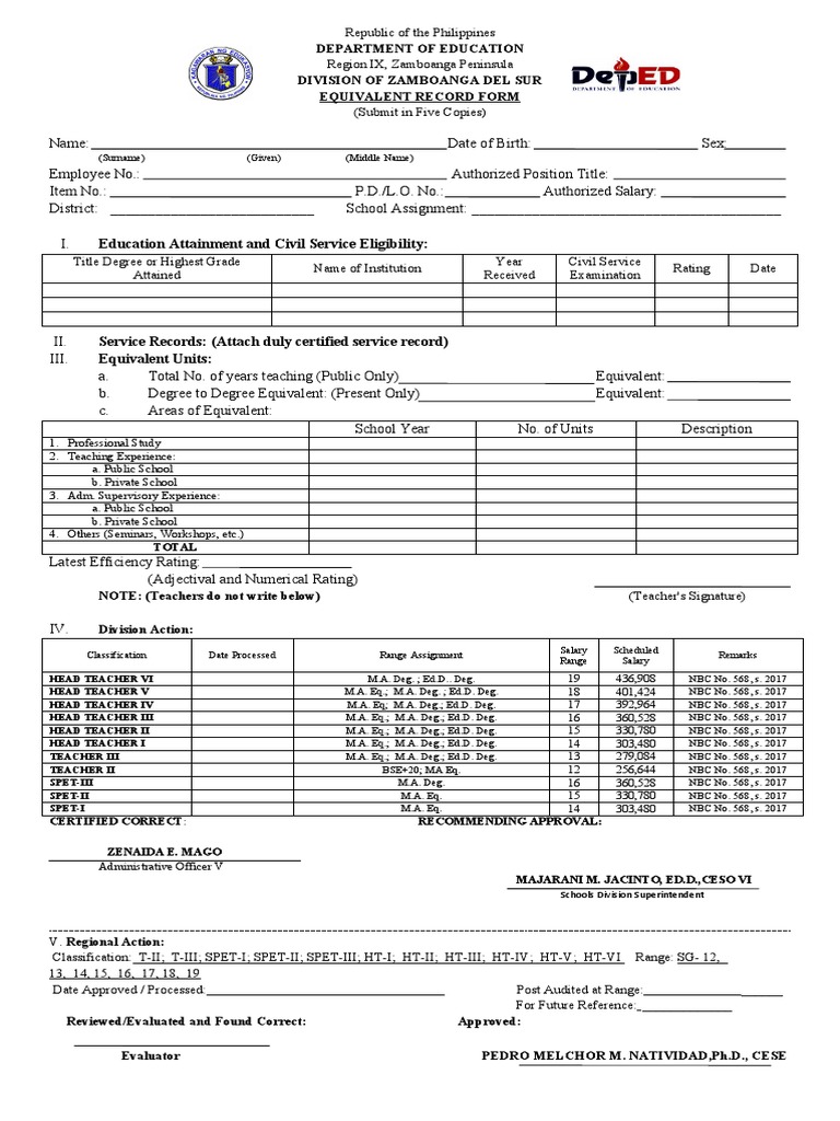 New Equivalent Record Form 2 | PDF