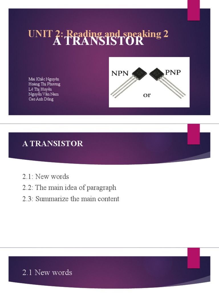 UNIT 2: Reading and Speaking 2: A Transistor | PDF | Transistor ...