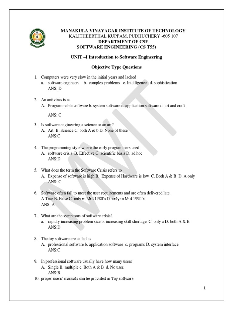 Objective Type | PDF | Software Development Process | Engineering