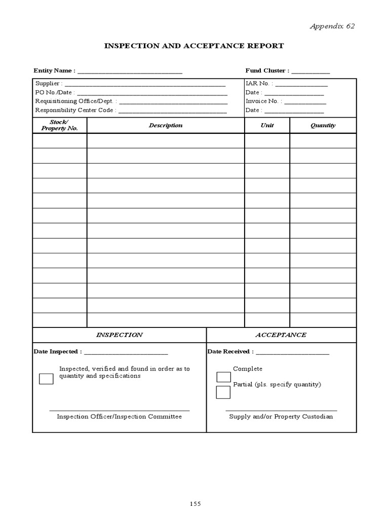 Inspection and Acceptance Report: Appendix 62 | PDF