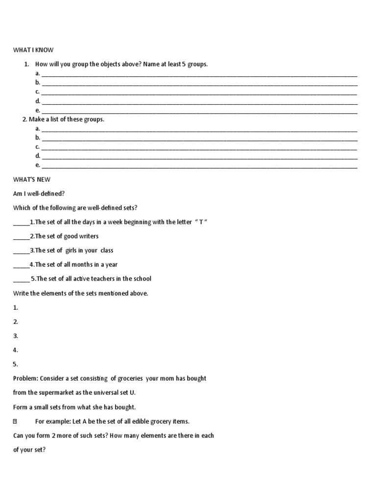 Answer Sheet Module | PDF | Set (Mathematics) | Numbers