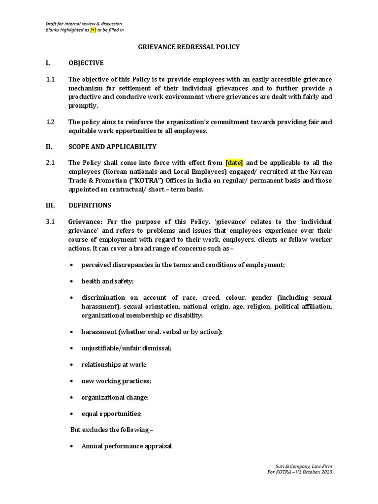 Grievance Redressal Policy | PDF | Employment | Performance Appraisal