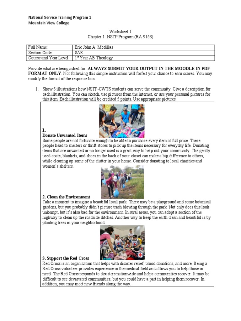Worksheet 1 | PDF | Volunteering | Community