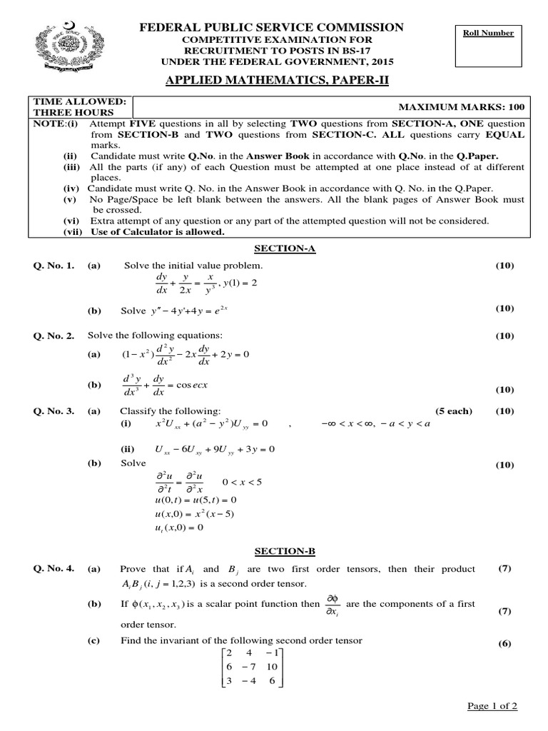 Federal Public Service Commission: e y y y | PDF | Physics | Numerical ...