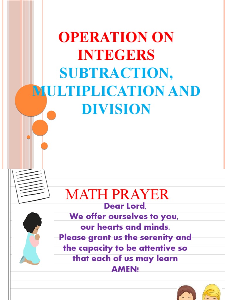 Operation On Integers: Subtraction, Multiplication and Division | PDF ...