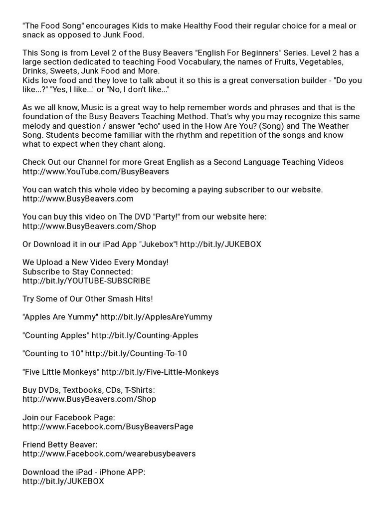 The Food Song (Clip) - Kids + Children Learn English Songs - YouTube ...