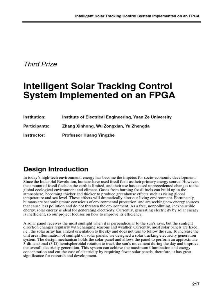 Intelligent Solar Tracking Control System Implemented On An FPGA | PDF | Field Programmable Gate ...