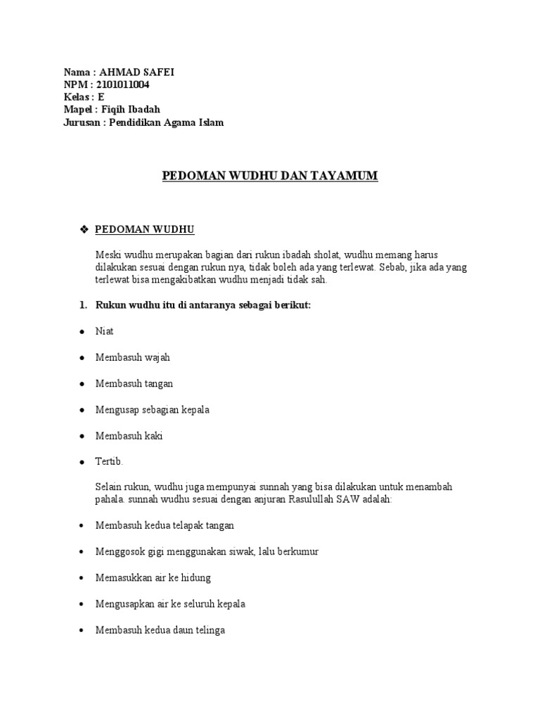 Pedoman Wudhu Dan Tayamum | PDF
