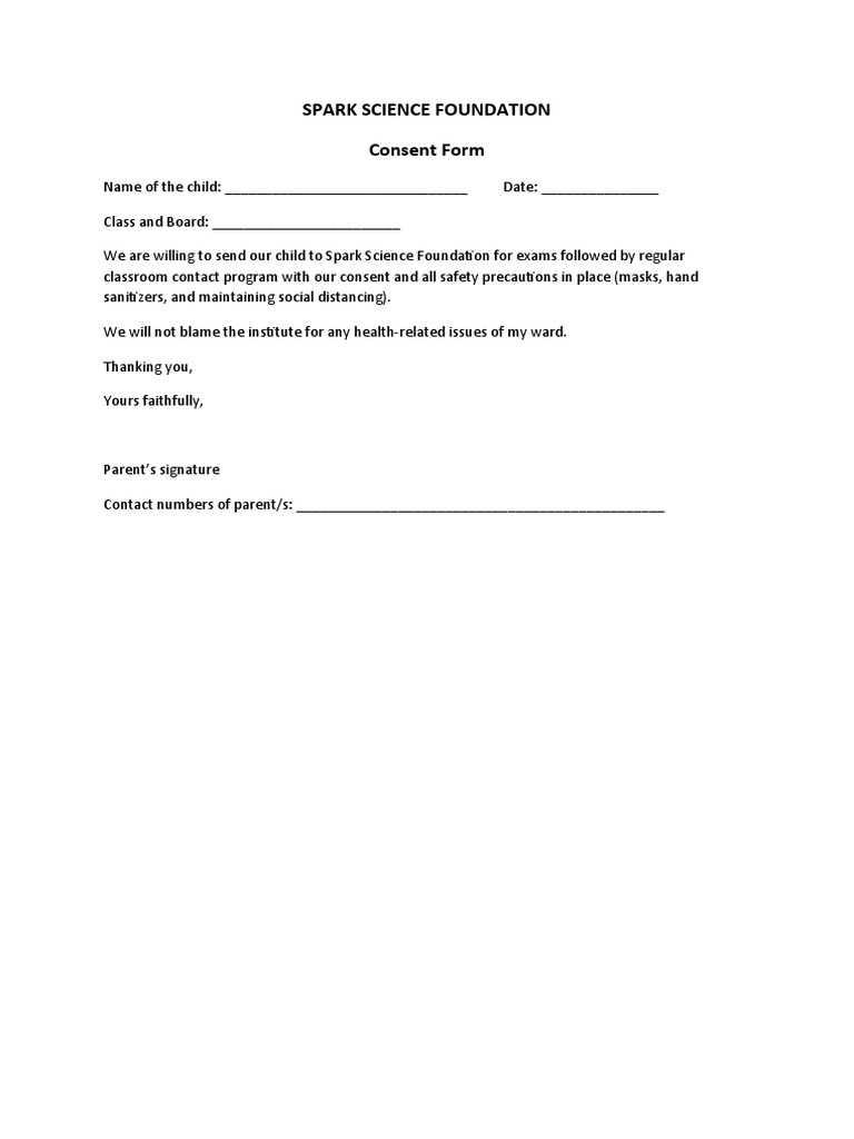 Spark Science Foundation Consent Form | PDF | Social Science