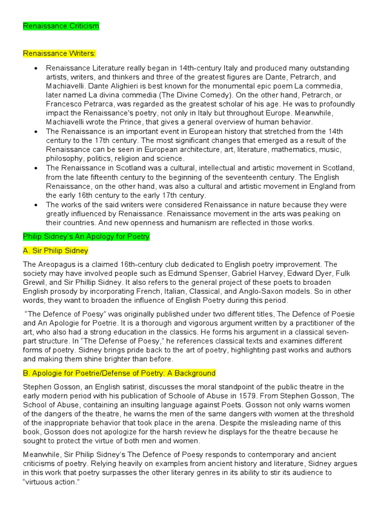 Renaissance Literary Criticism Overview | PDF | Poetry | Renaissance