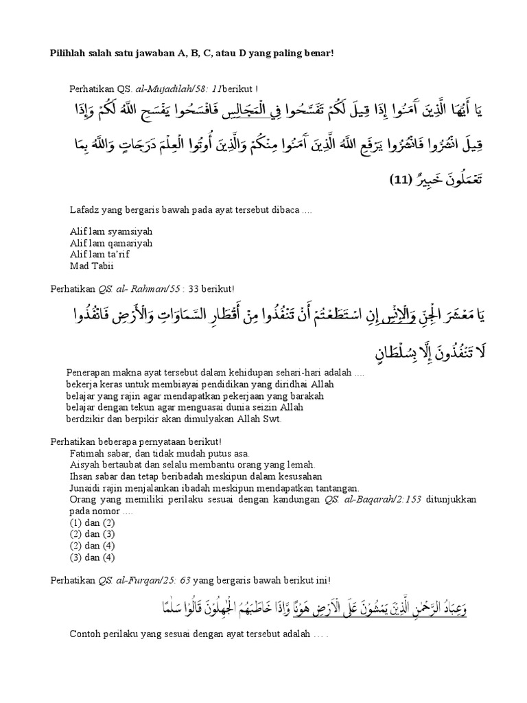 Paket 1 - Soal Usbn Pai SMP k13 2021 | PDF | Seni & Disiplin Bahasa | Agama & Spiritualitas