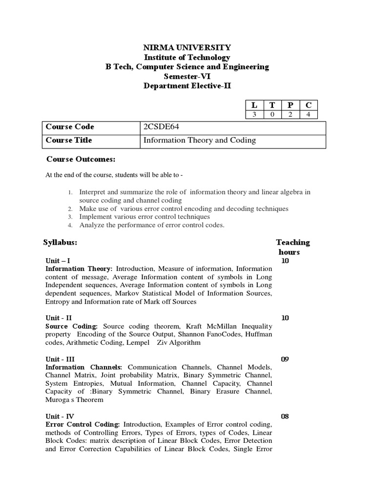 2CSDE64 Information Theory and Coding | PDF | Code | Data Compression