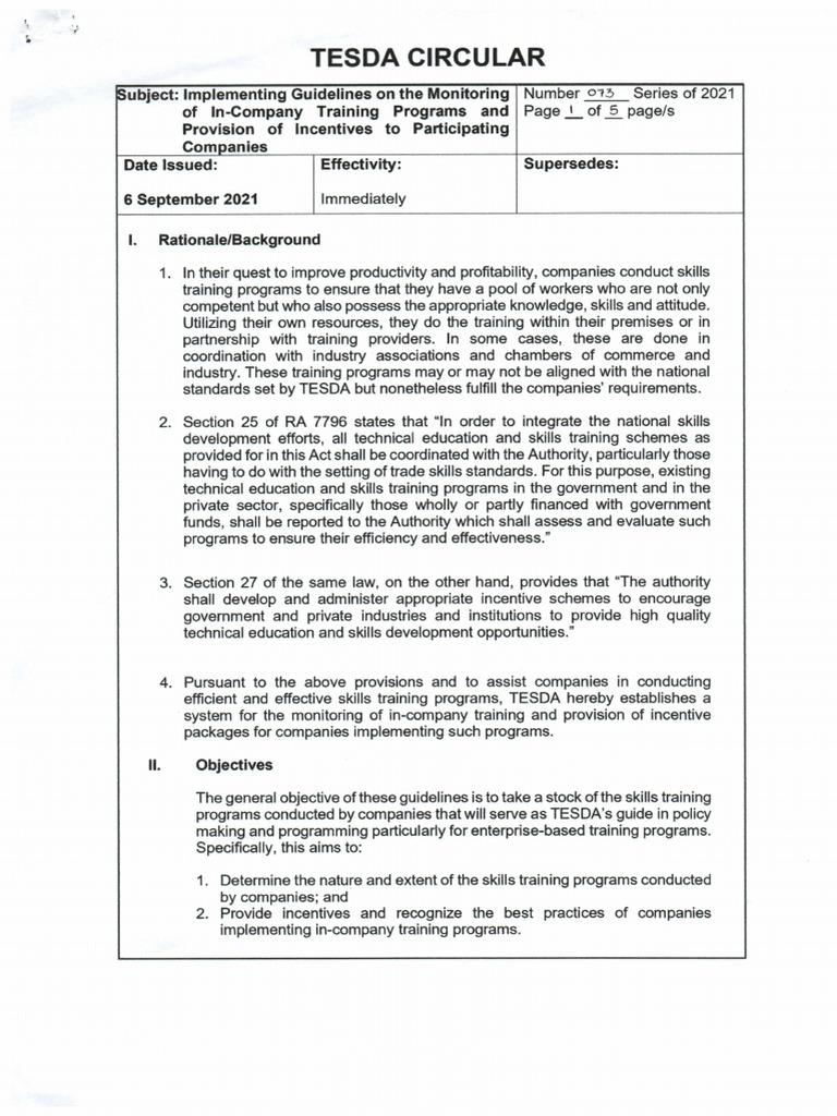 TESDA Circular No. 073-2021 | PDF | Vocational Education | Employment