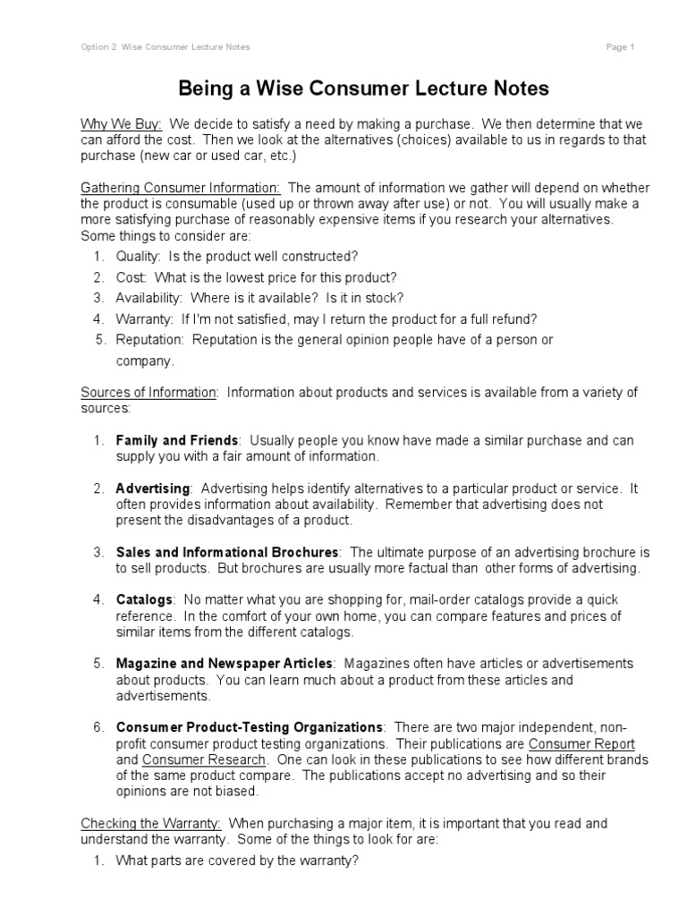 Being A Wise Consumer Lecture Notes | Download Free PDF | Advertising ...