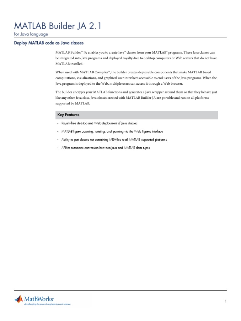 Matlab Builder Ja 21 Deploy Matlab Code As Java Classes Pdf Matlab Java Programming 