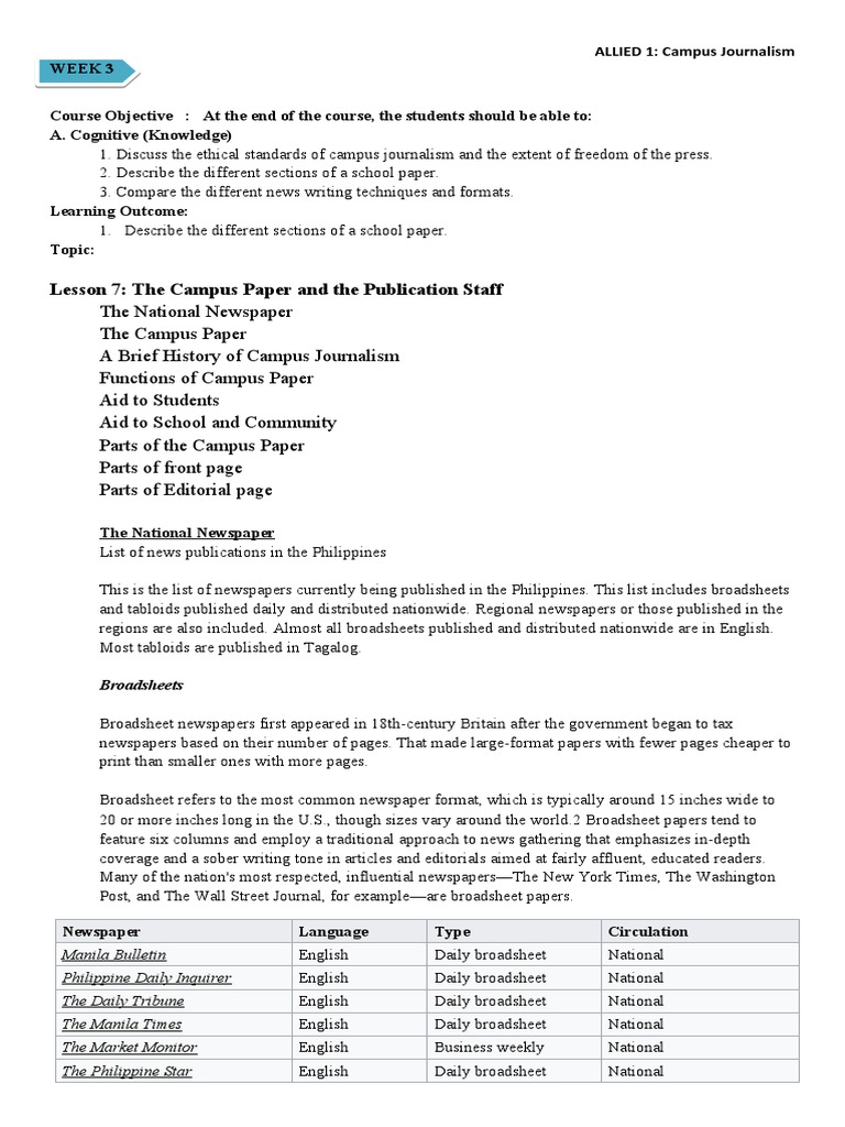 Lesson 7: The Campus Paper and The Publication Staff | PDF | Newspapers ...