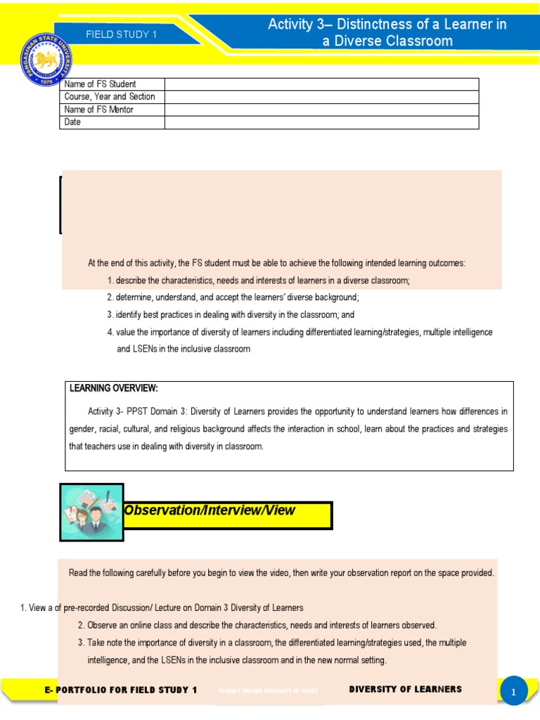 F FS1 Activity 3 Edited | PDF | Learning | Classroom