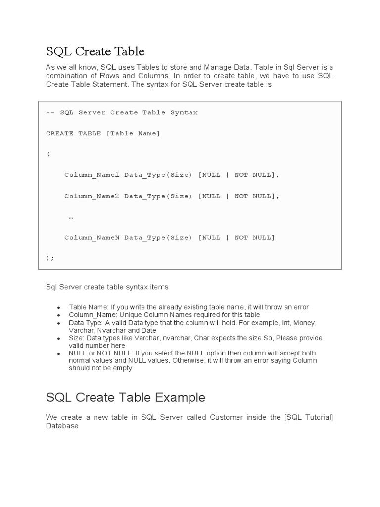 Sql Server Tutorial On Tables Pdf Sql Microsoft Sql Server