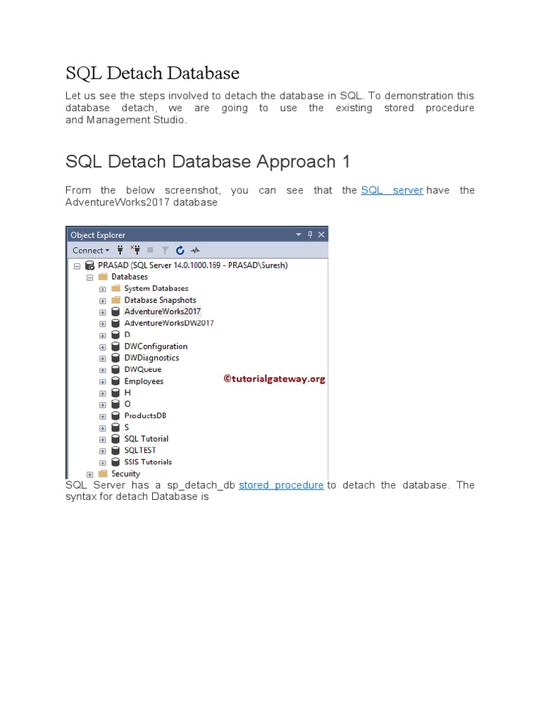 Sql Detach Database Approach 1 Pdf Microsoft Sql Server Databases 6299