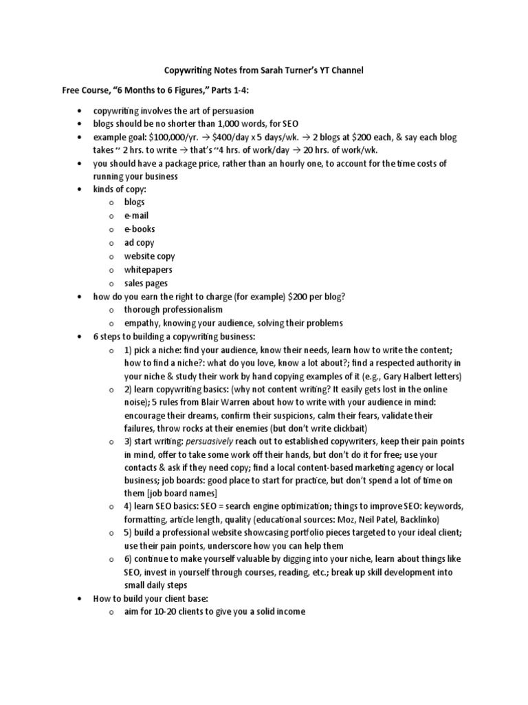 Copywriting Notes, Sarah Turner | PDF | Search Engine Optimization ...