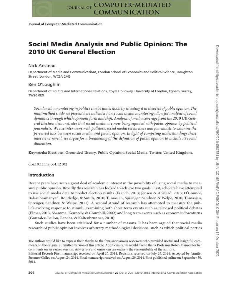 Anstead2015 - Social Media Analysis | PDF | Opinion Poll | Social Media