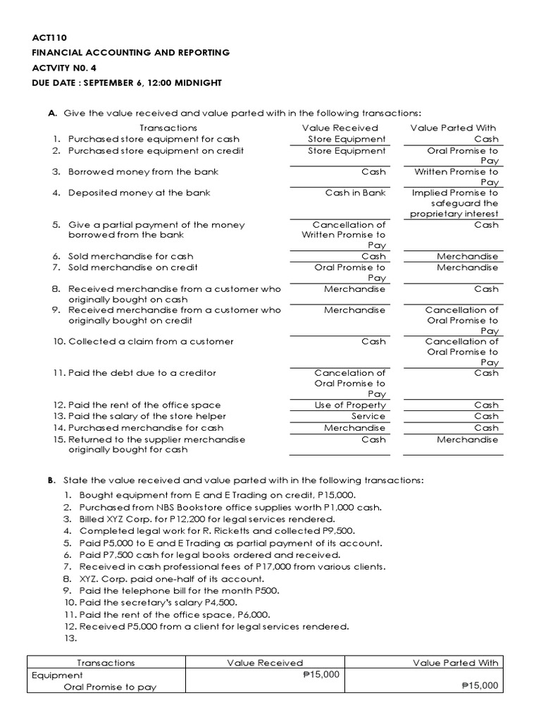 Act 110 Activity 4 (Answe Sheet - Dimalawang) | PDF | Cash | Financial ...