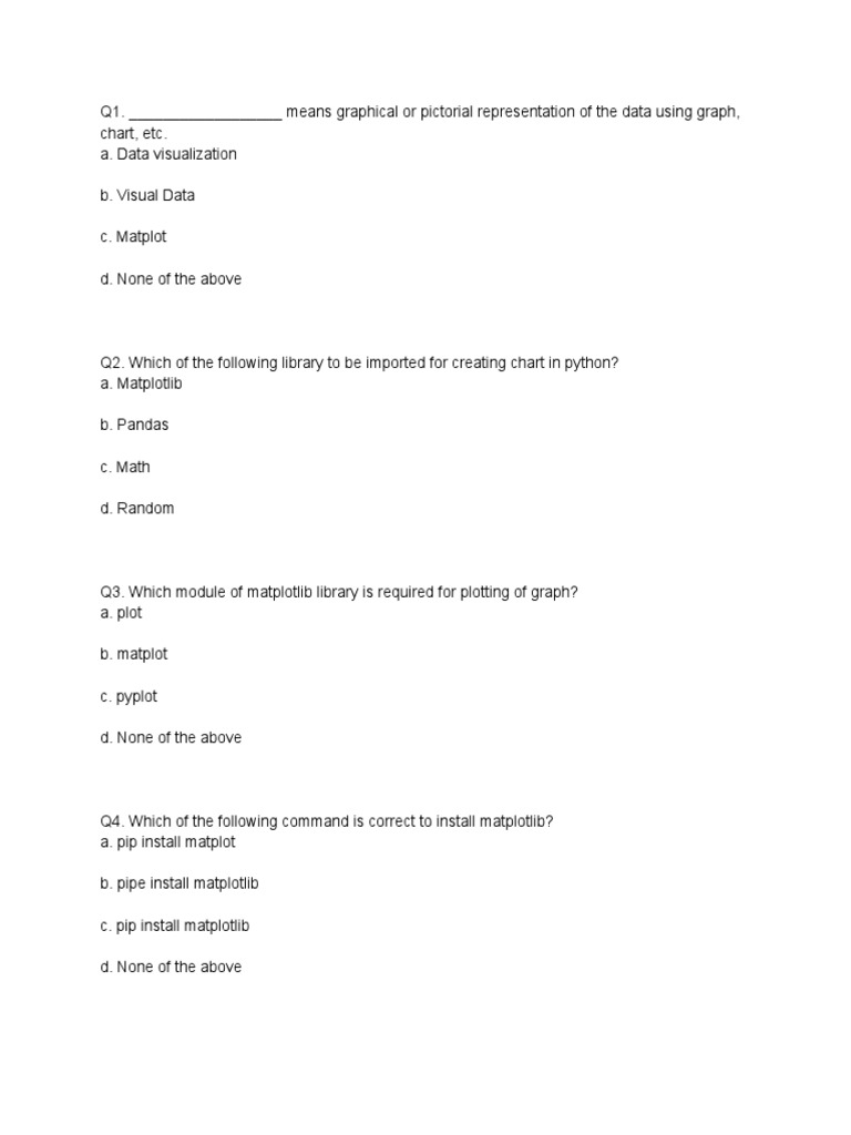 Data Visualization MCQ Questions | PDF | Chart | Histogram