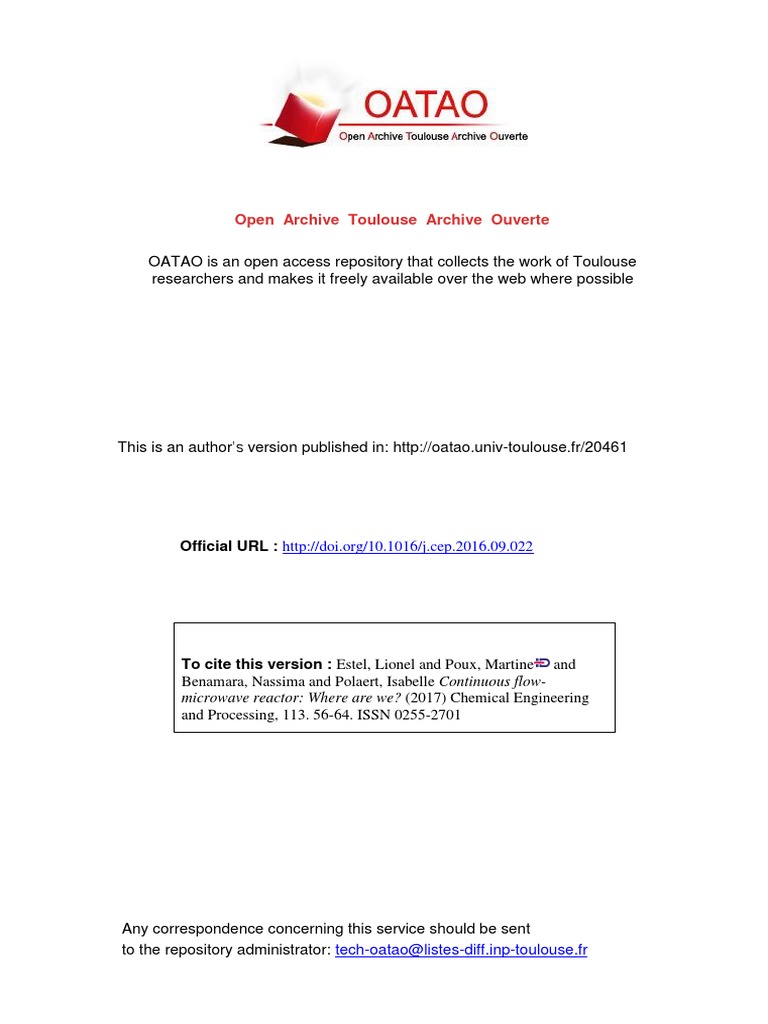 Continuous Flow Microwave Reactors Review | PDF | Electromagnetic ...