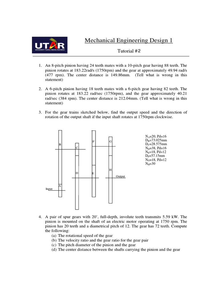 Mechanical Engineering Design Tutorial | PDF | Gear | Mechanics