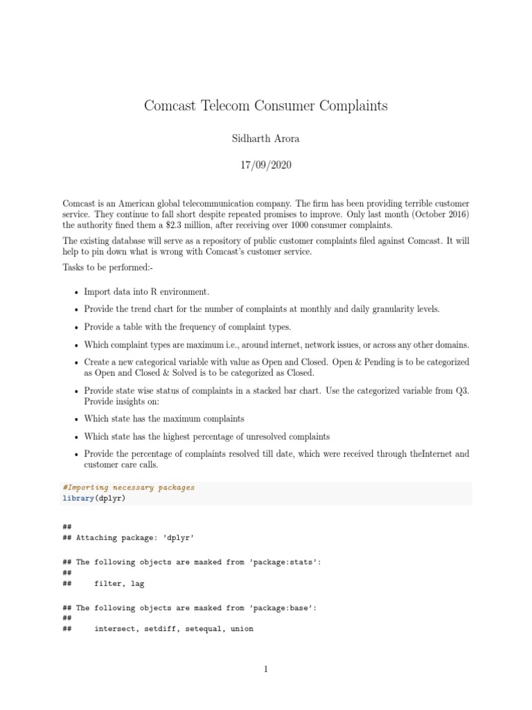 Comcast Telecom Consumer Complaints: Sidharth Arora 17/09/2020 | PDF | Computing