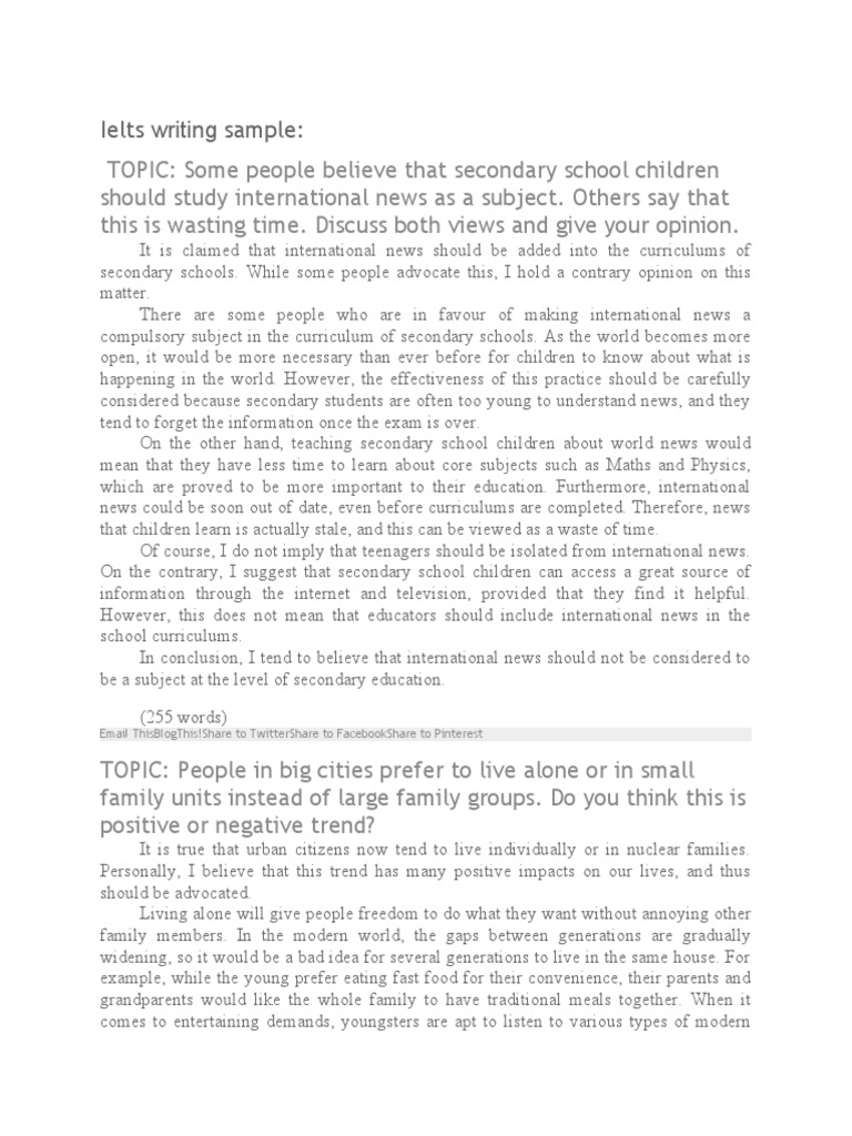 Ielts Writing Sample | PDF | Curriculum | Family