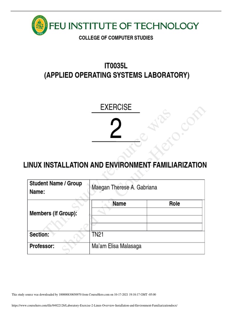 Laboratory Exercise 2 Linux Overview Installation and Environment Familiarization | PDF ...