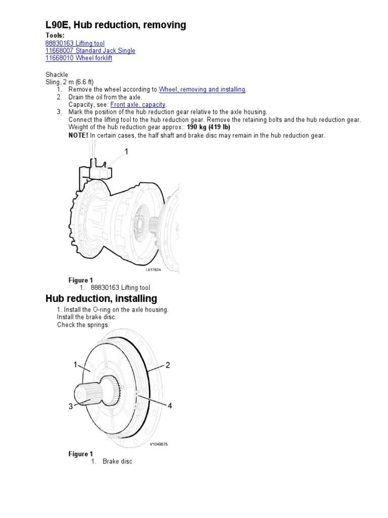 L90E, Hub Reduction, Removing: 88830163 Lifting Tool 11668007 Standard ...