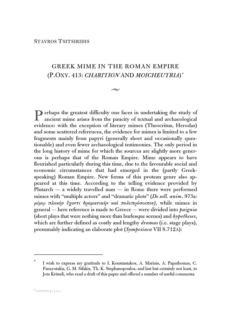 Greek Mime in The Roman Empire (413: Charition and Moicheutria) | PDF ...