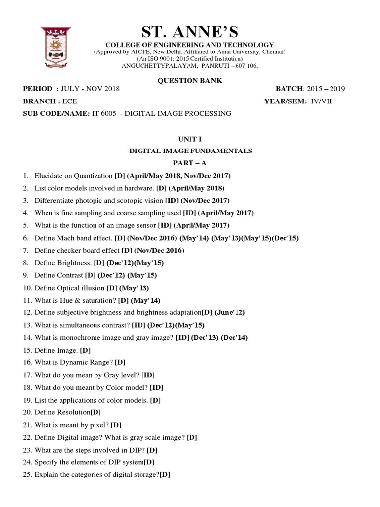 It6005-Digital Image Processing-737663277-It6005 Dip | PDF | Data Compression | Algorithms