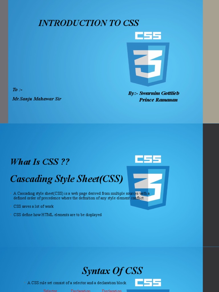 Introduction To CSS: By:-Swarnim Gottlieb Prince Ramanan | Download ...